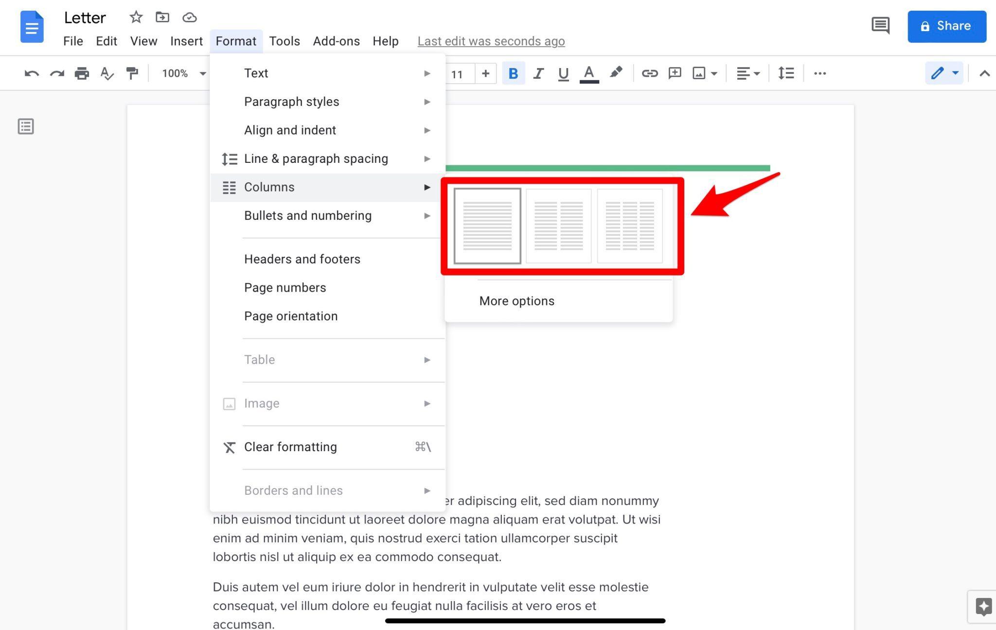 How to Make Multiple Columns in Google Docs - Vegadocs