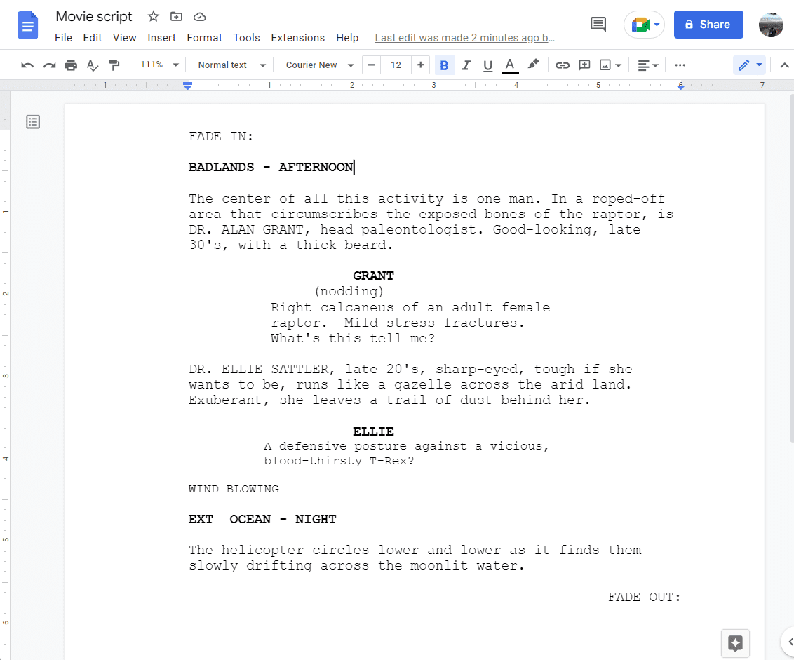 Movie Script Format